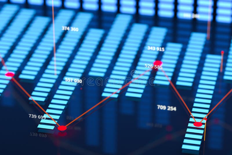Business Chart with Line Graph, Bar Chart and Numbers on Dark ...