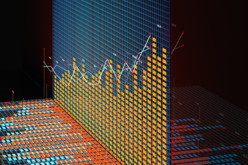 Business Chart with Line Graph, Bar Chart and Numbers on Dark ...