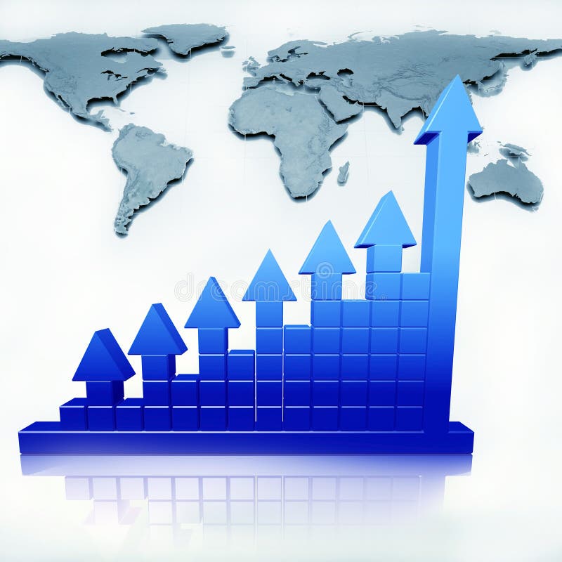 Global Business Growth Blue Bar Graph with Arrow Stock Illustration ...