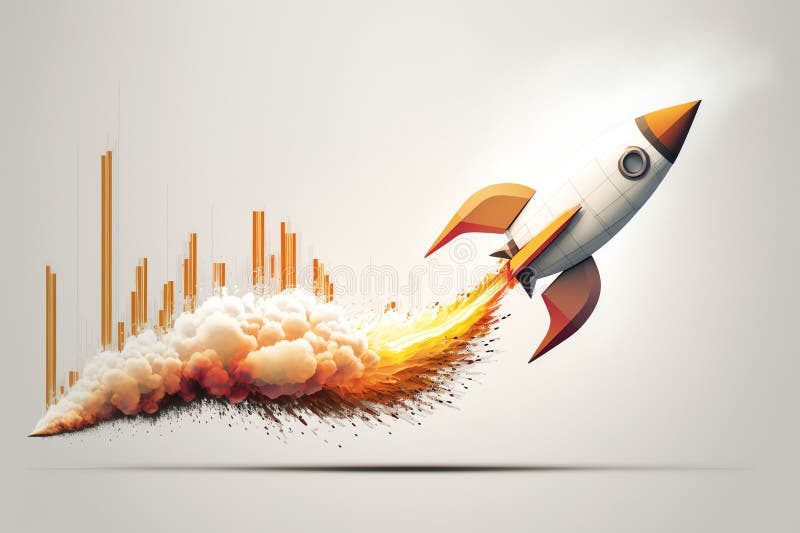 Business Chart a New Lucky Startup with a Rocket Going Up. Business ...