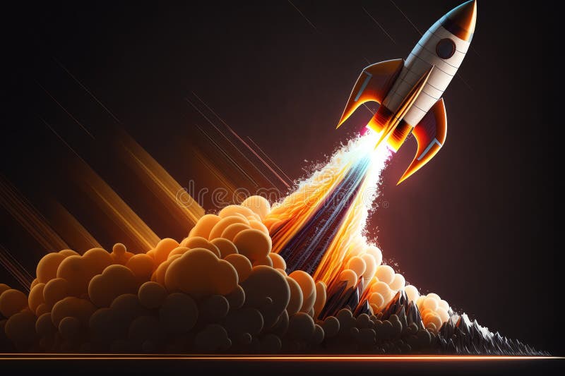 Business Chart a New Lucky Startup with a Rocket Going Up. Business ...