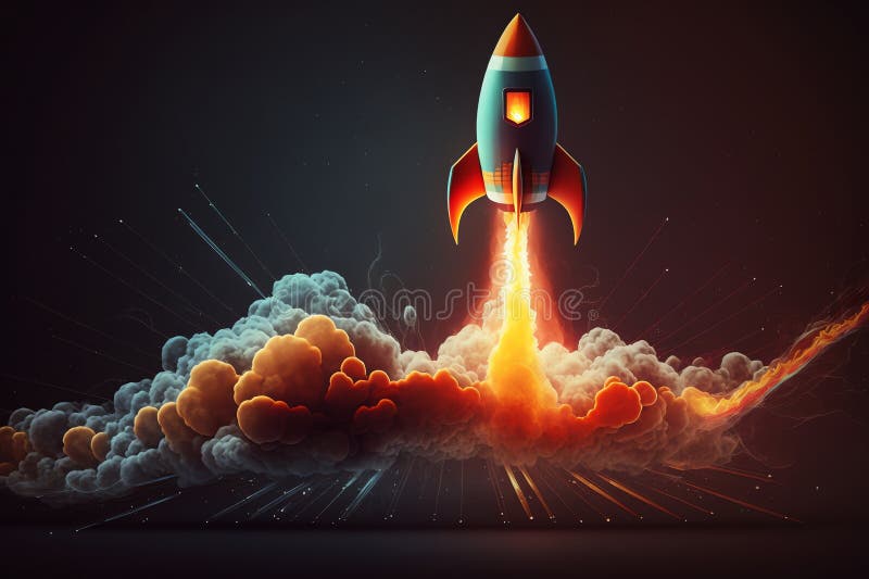 Business Chart a New Lucky Startup with a Rocket Going Up. Business ...