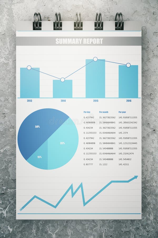 Business Chart on Notepad Page on Concrete Floor Top View Stock ...