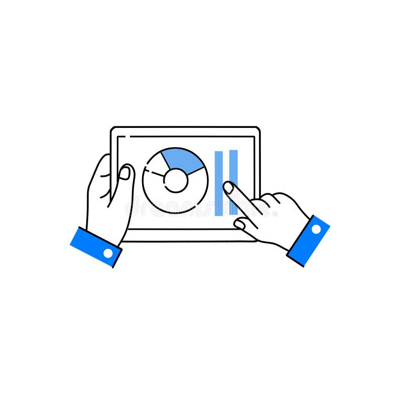 Business Chart on Tablet Screen in Hands. Touch Screen Device with ...