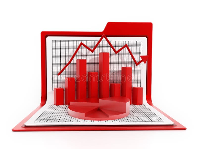 Business Charts and Diagrams Inside Red Folder. 3D Illustration Stock ...