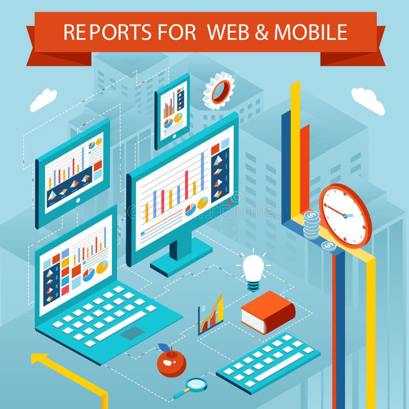 Business Charts and Reports on Web Pages, Mobile Stock Vector ...