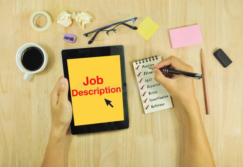 List Job Description and Look Job on Tablet. Stock Image - Image of ...