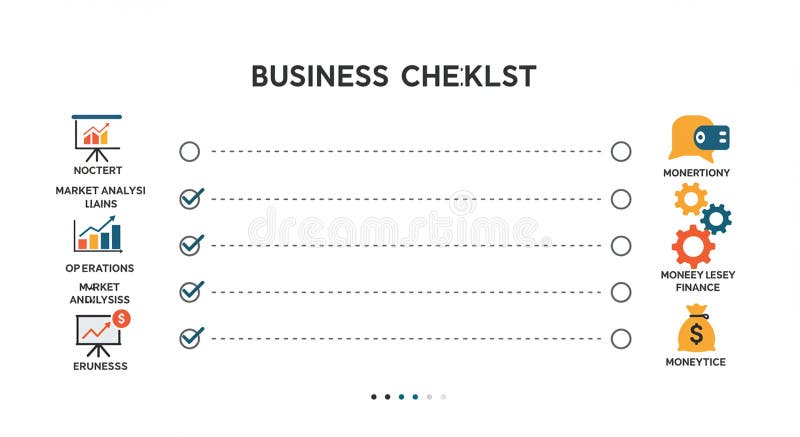 Business Checklist with Stylized Icons and Misspelled Words. Left Side ...