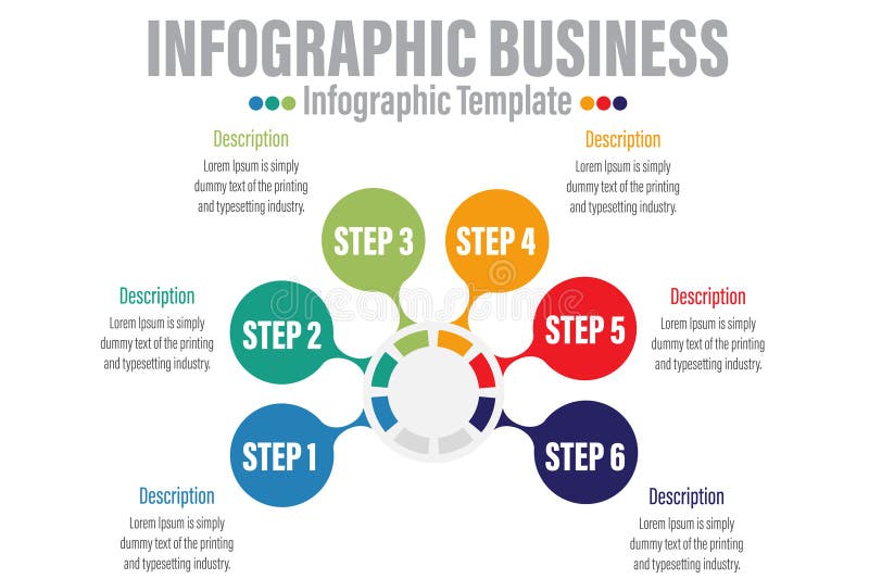 Timeline Infographic Template with 6 Steps, 6 Option 6 Dot Steps and ...