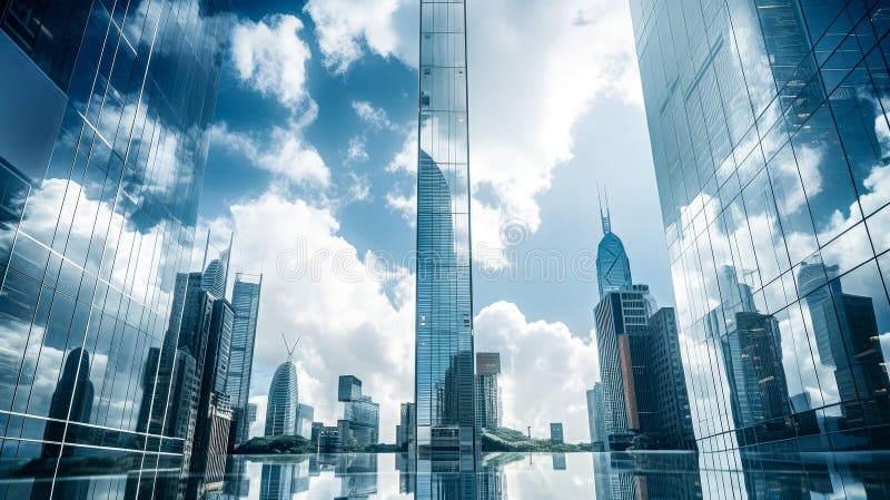 Business Cityscape and Modern Skyscrapers. Double Exposure Stock ...