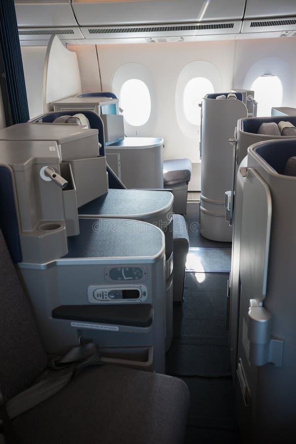 A Business Class Clean Cabin of the Airplane Stock Photo - Image of ...