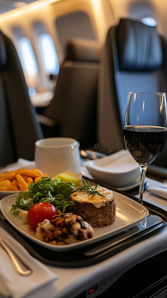 Business Class Dinner Served on Elegant Tray. Stock Image - Image of ...