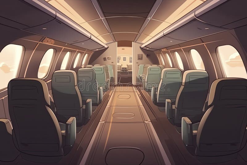 Business Class in Plane Empty Interior. Private Jet or Luxury Airplane ...