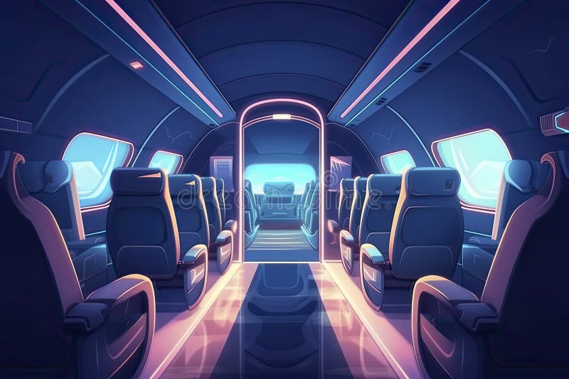 Business Class In Plane Empty Interior Private Jet Or Luxury Airplane Cabin Inside View With
