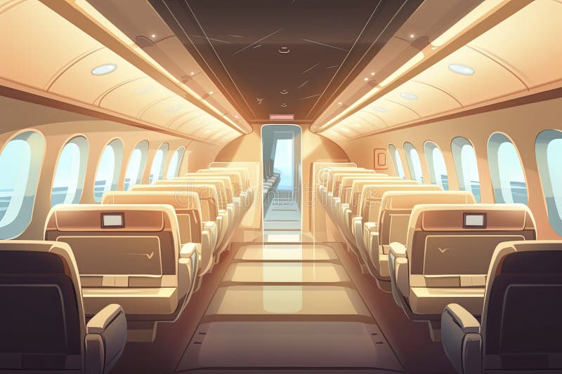 Business Class in Plane Empty Interior. Private Jet or Luxury Airplane ...