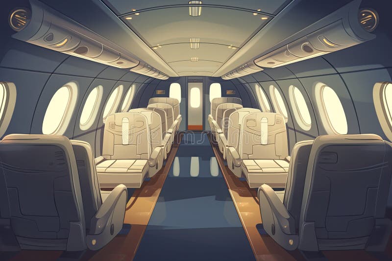 Business Class in Plane Empty Interior. Private Jet or Luxury Airplane ...