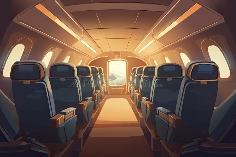 Business Class in Plane Empty Interior. Private Jet or Luxury Airplane ...