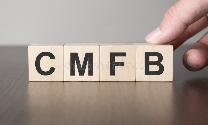 Business Cmfb Concept. Hand and Fake on Wood Cube Block Stock Image ...