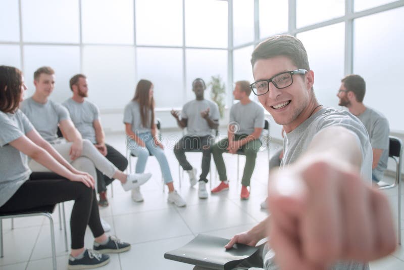 Business Coach is Conducting a Lesson with the Contact Group. Stock ...