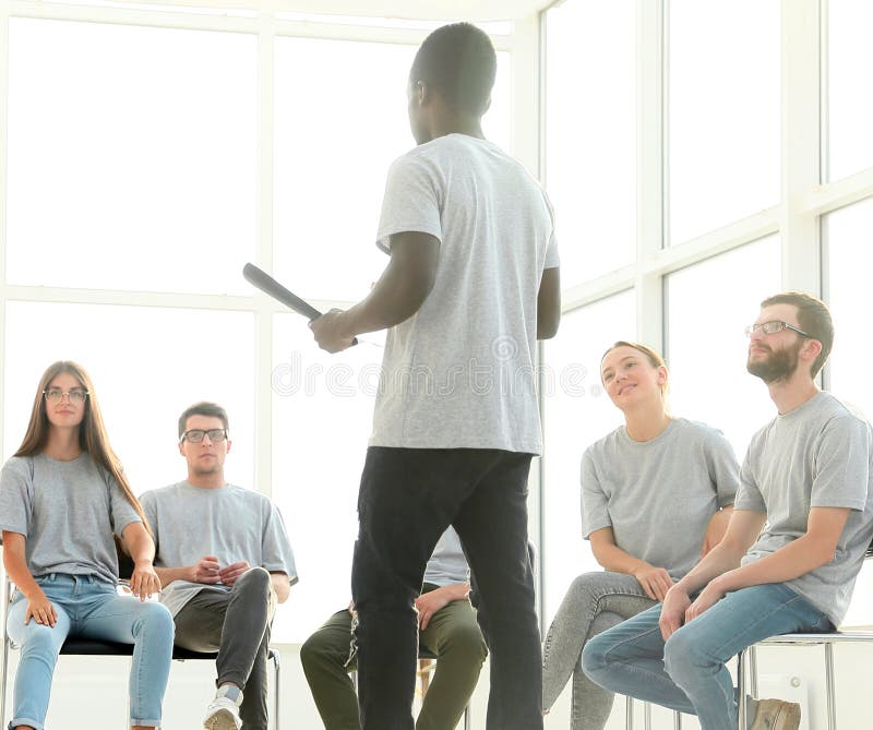 Business Coach is Conducting a Lesson with the Contact Group. Stock ...