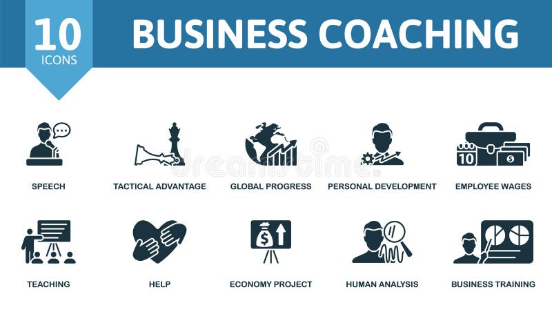 Business Coaching Icon Set. Monochrome Simple Business Coaching Icon ...