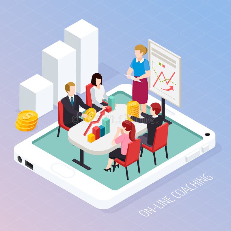 Business Coaching Online Isometric Composition Stock Vector ...