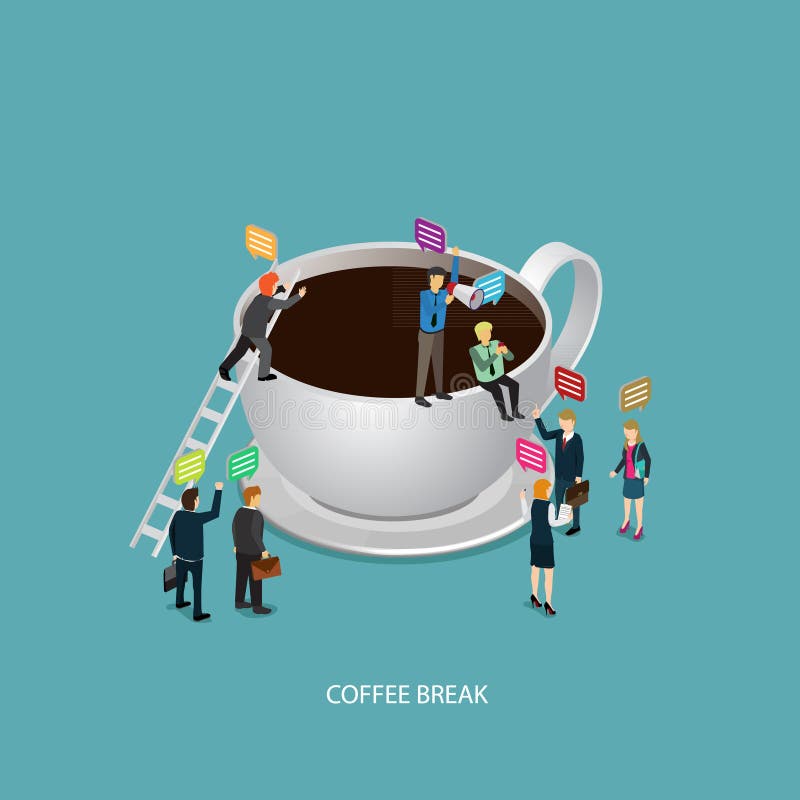 Business Coffee Break Time with Coffee Icon and Isometric Stock ...
