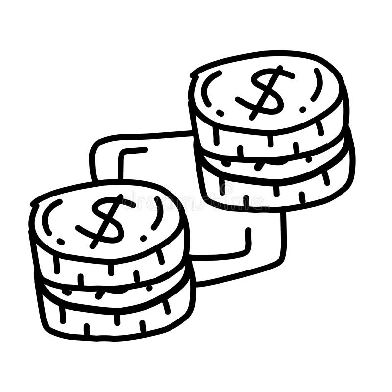 Business Coin Hand Drawn Icon Design, Outline Black, Vector Icon Stock ...