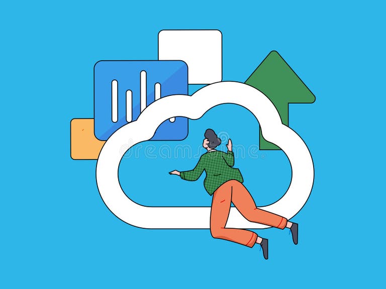 Business Collaboration Cloud Computing Flat Vector Concept Operation Hand Drawn Illustration ...