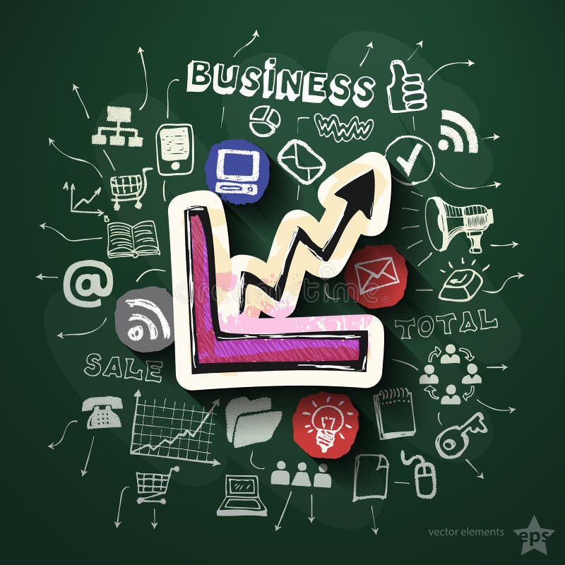 Business Collage with Icons on Blackboard Stock Vector - Illustration ...
