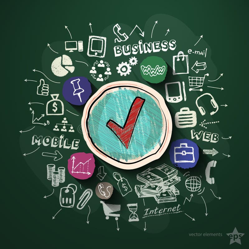 Business Collage with Icons on Blackboard Stock Vector - Illustration ...
