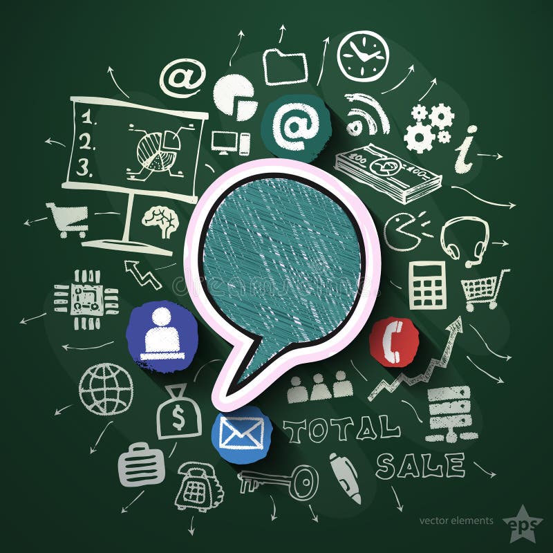 Business Collage with Icons on Blackboard Stock Vector - Illustration ...