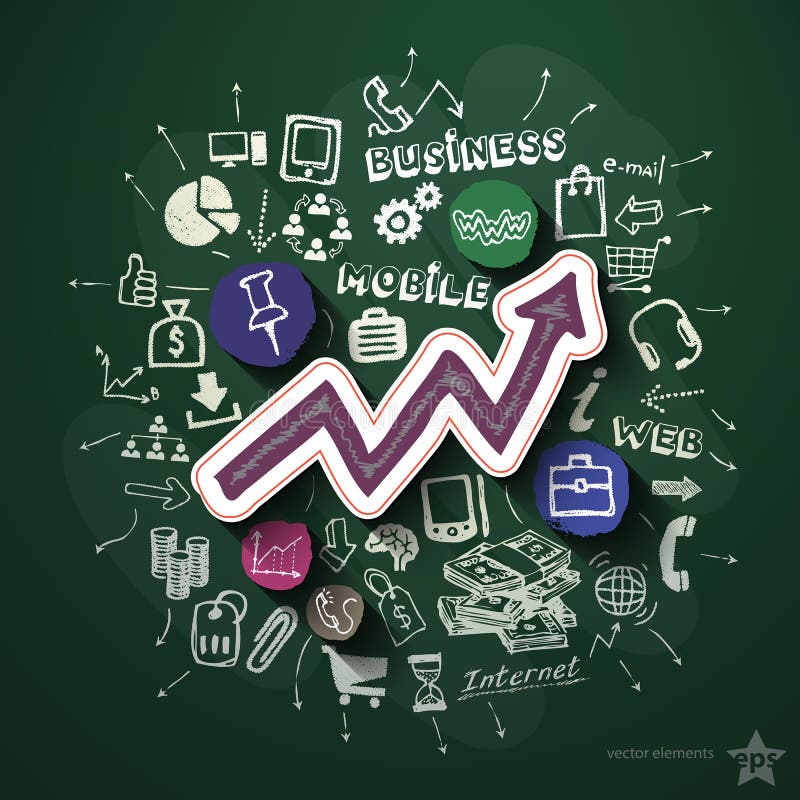 Banking Collage with Icons on Blackboard Stock Vector - Illustration of ...