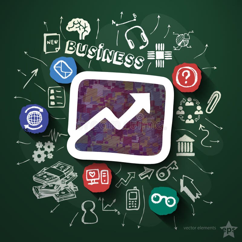 Business Collage with Icons on Blackboard Stock Vector - Illustration ...