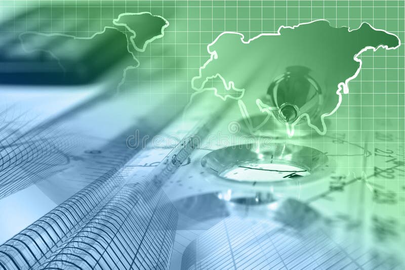 Map, graph and buildings stock illustration. Illustration of business ...