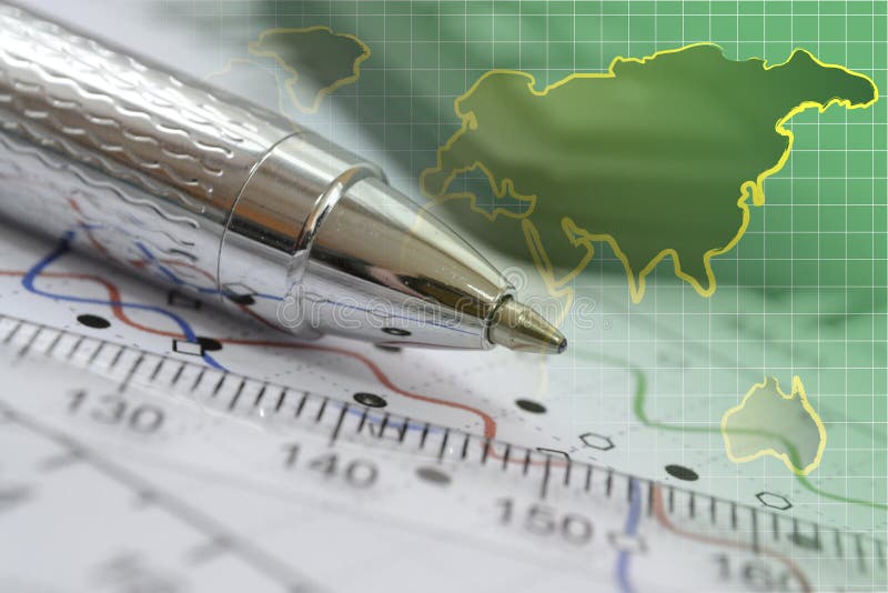 Pen, graph and map stock image. Image of corporate, commerce - 176233309