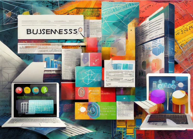 Business Collage with Text and Web Pages Stock Illustration ...