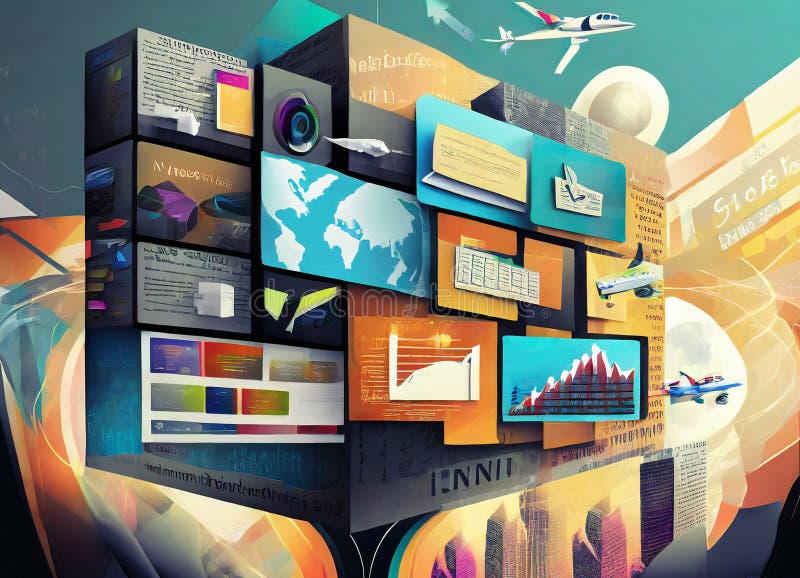 Business Collage with Text and Web Pages Stock Illustration ...