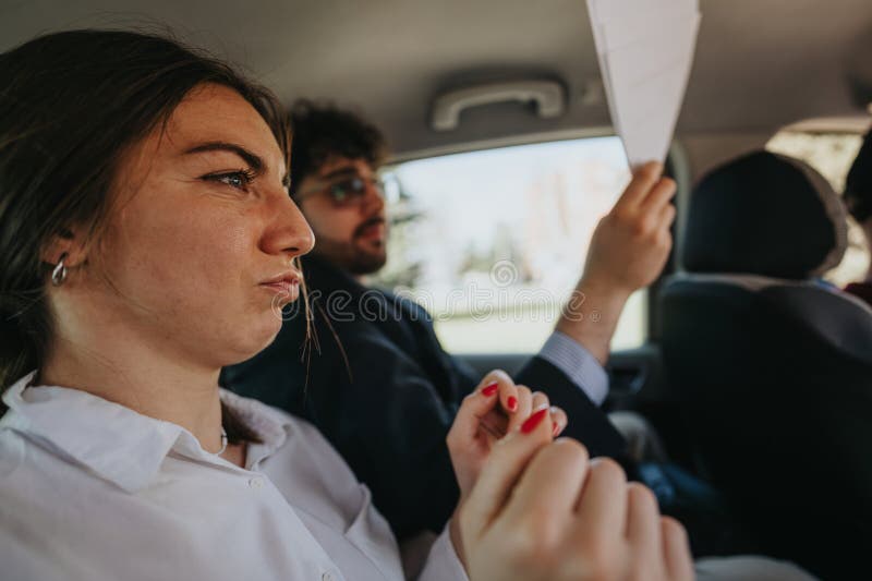 Business Colleagues in a Car Going Over Documents Together Stock Photo ...