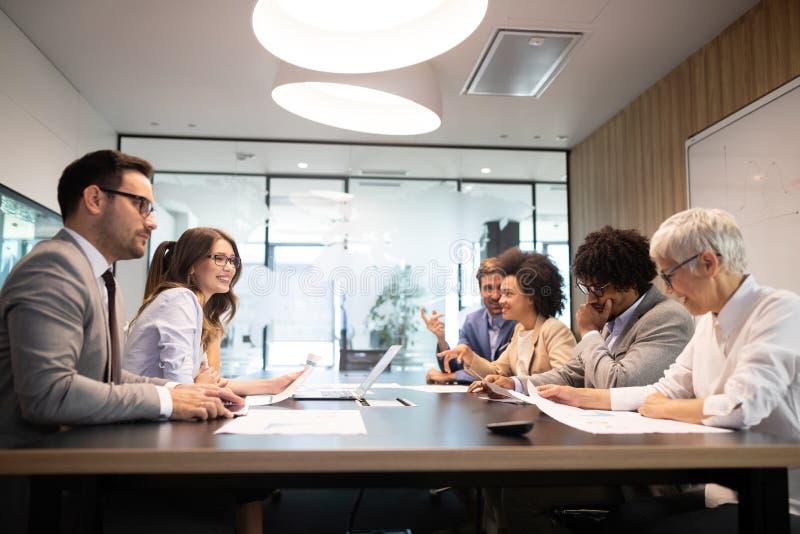 Business Colleagues in Conference Meeting Room Presentation Stock Photo ...