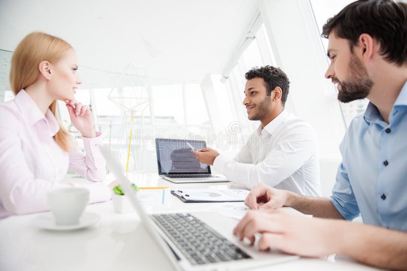 Business Colleagues Discussing Work Stock Photo - Image of discussing ...