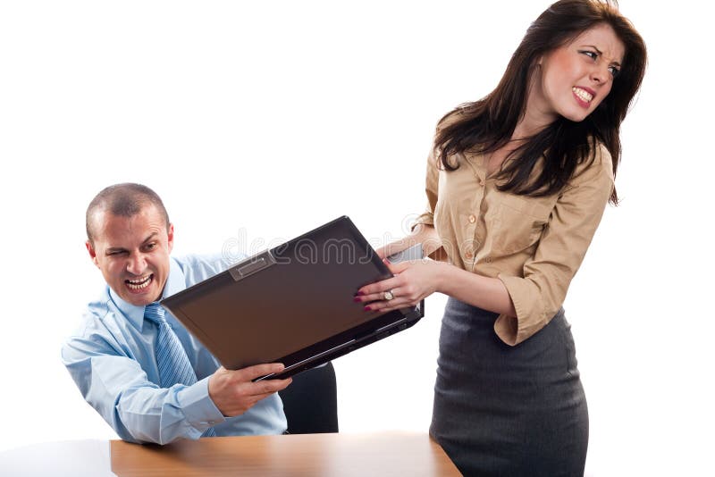 Business Colleagues Fighting for a Laptop Stock Image - Image of ...