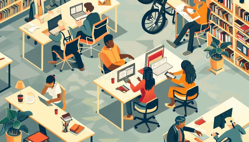 Business Colleagues Working at a Busy Open Plan Office Stock Image ...