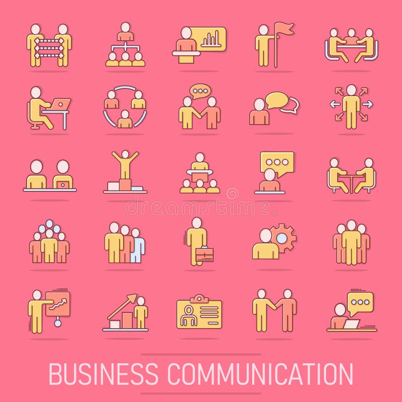 Business Communication Icon Set in Comic Style. Team Structure Cartoon ...