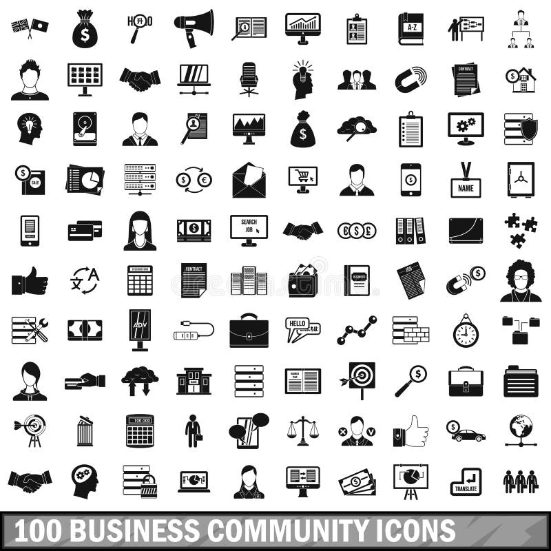 100 Business Community Icons Set, Simple Style Stock Vector ...