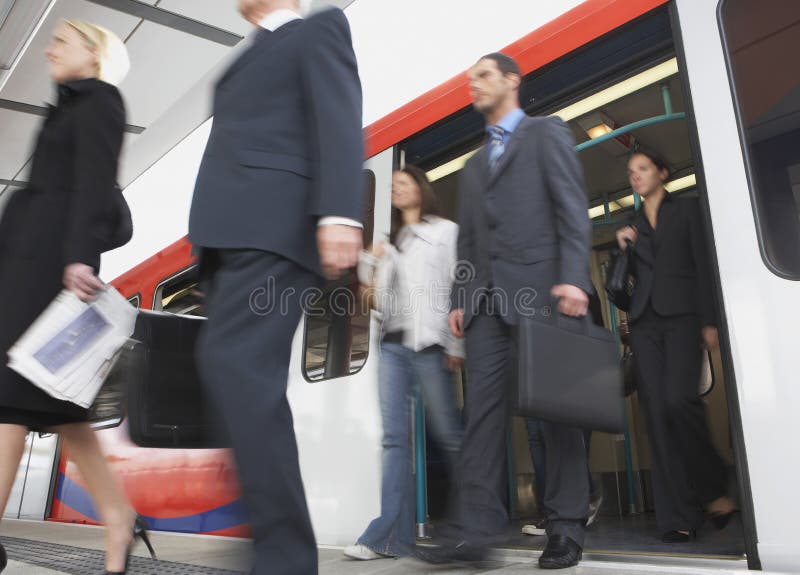 Business Commuters Getting Off Train Stock Image - Image of rushhour ...