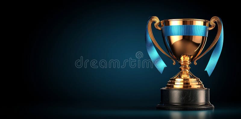 Business Competition Concept Golden Trophy Streamers Blue Background ...