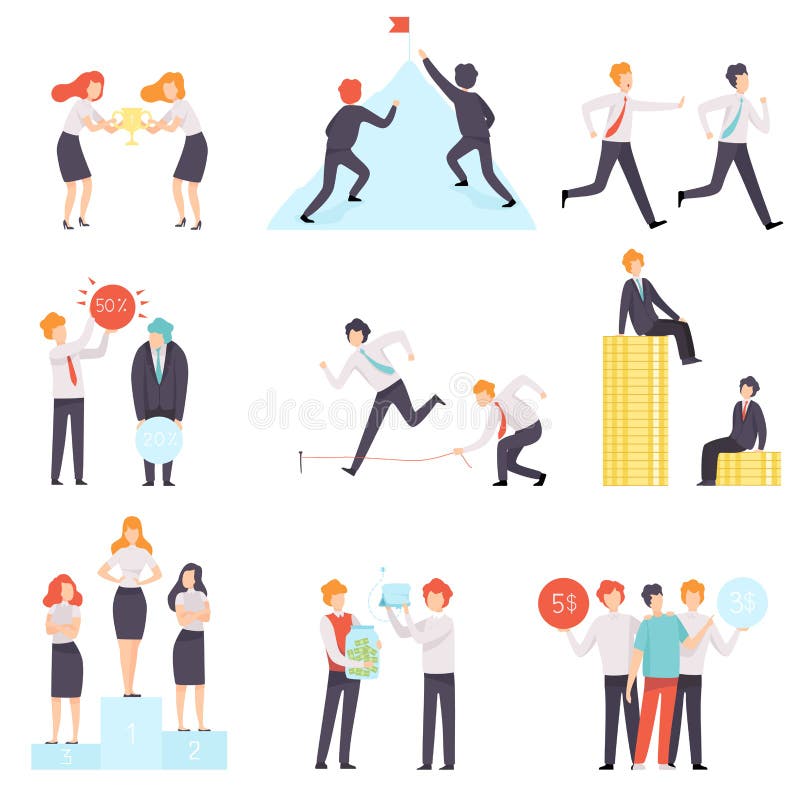 Business Competition Set, Business People Competing among Themselves ...