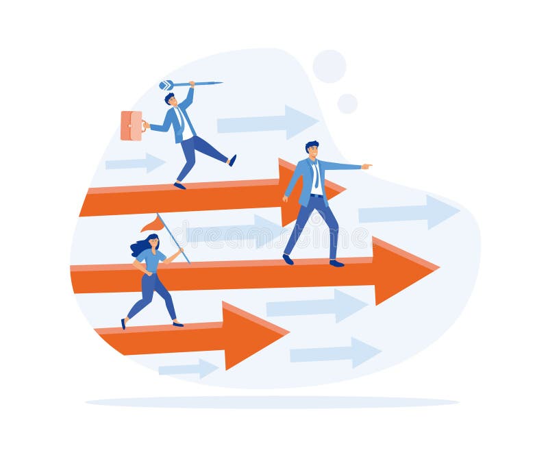 Business Competition. Three Business Persons Racing on the Arrows Stock ...