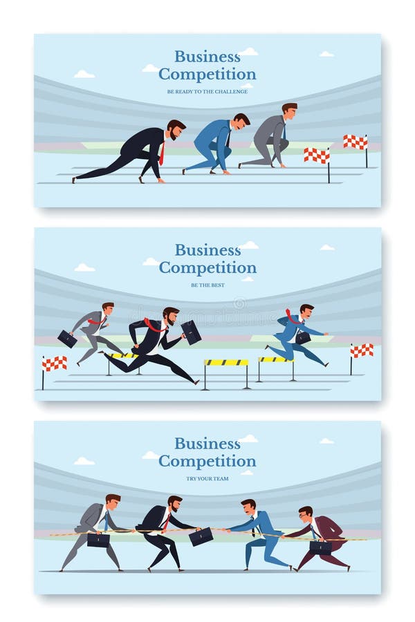 Business Competition Web Banner Templates Set Isolated on Blue ... Business Competition Web Banner Templates Set Isolated on Blue ...